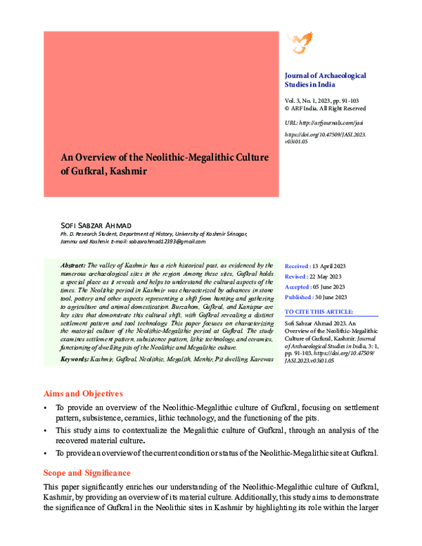 (PDF) An Overview of the Neolithic-Megalithic Culture of Gufkral, Kashmir