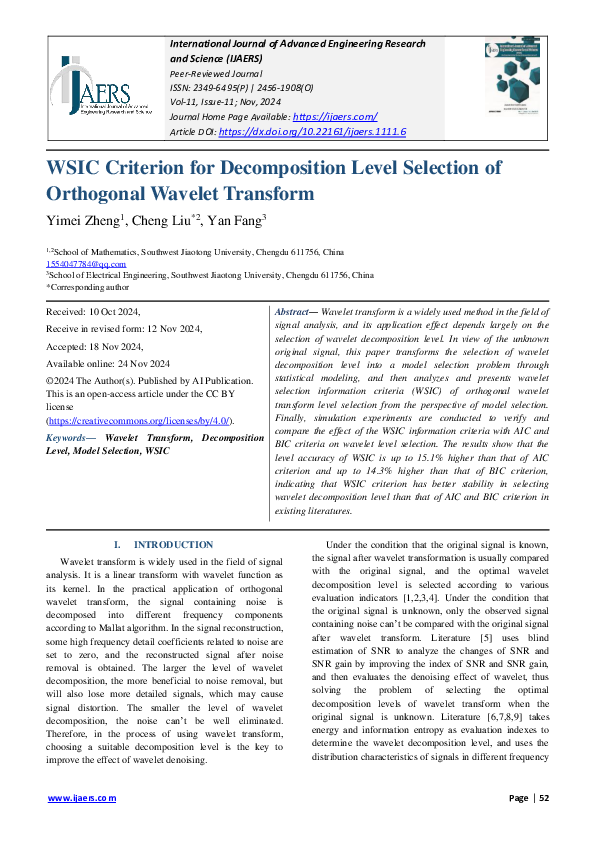 (PDF) WSIC Criterion for Decomposition Level Selection of Orthogonal ...