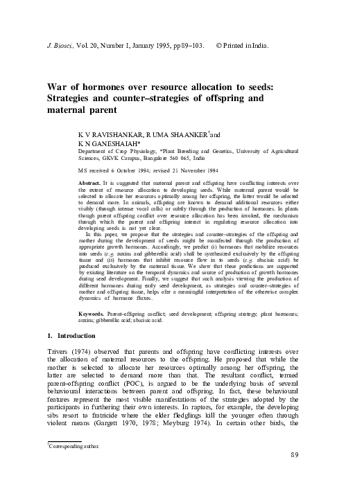 (PDF) War of hormones over resource allocation to seeds: Strategies and ...