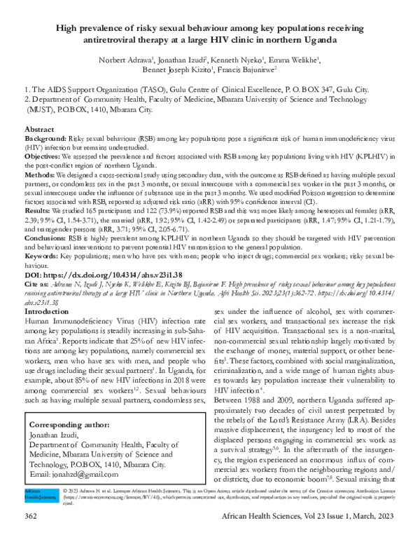 (PDF) High prevalence of risky sexual behaviour among key populations ...