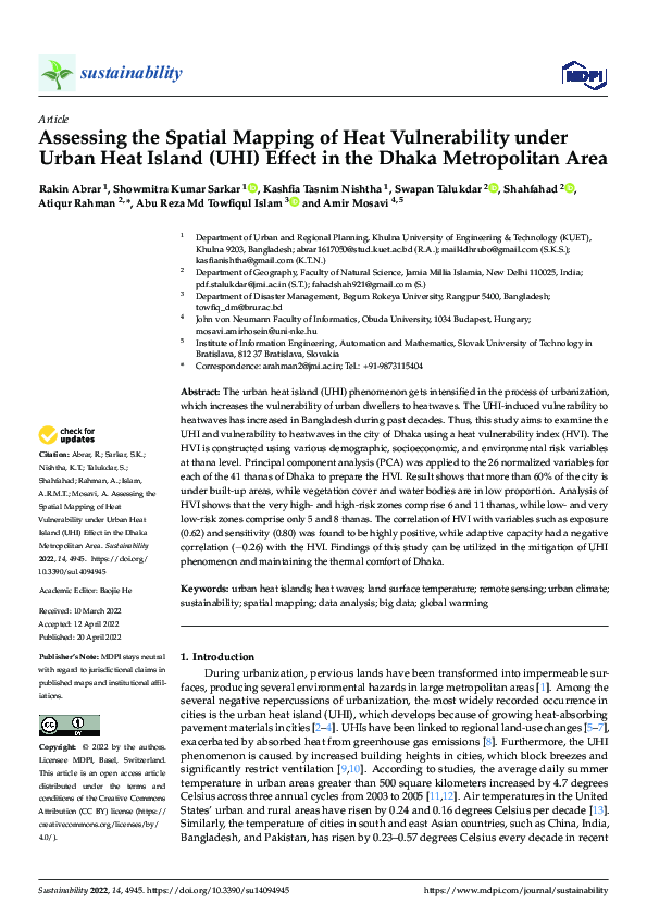 (PDF) Assessing the Spatial Mapping of Heat Vulnerability under Urban ...