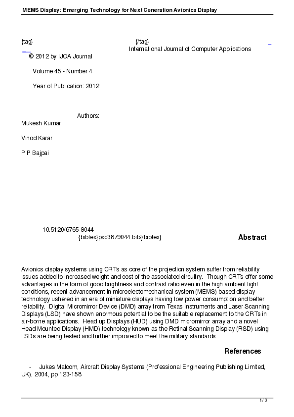 (PDF) MEMS Display: Emerging Technology for Next Generation Avionics ...