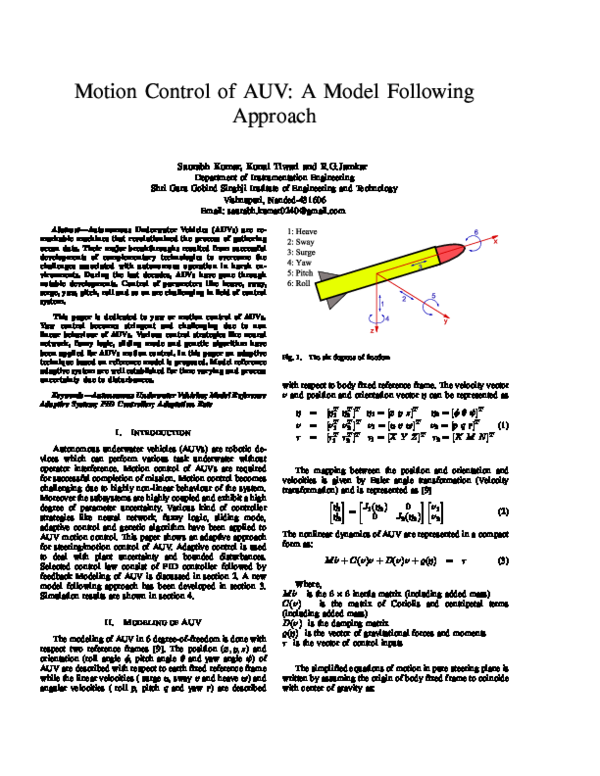 (PDF) Motion Control of AUV: A Model Following Approach