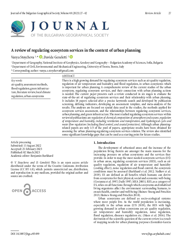(PDF) A review of regulating ecosystem services in the context of urban ...