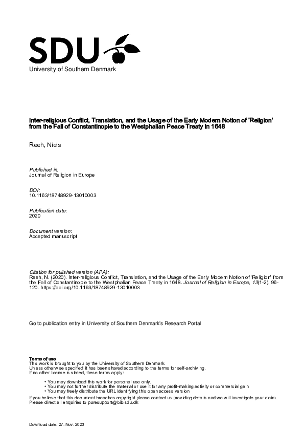 (PDF) Inter-religious Conflict, Translation, and the Usage of the Early ...
