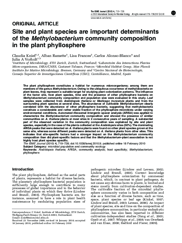 (PDF) Site and plant species are important determinants of the ...
