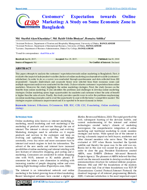 (PDF) Customers’ Expectation towards Online Marketing: A Study on Some Economic Zone in Bangladesh