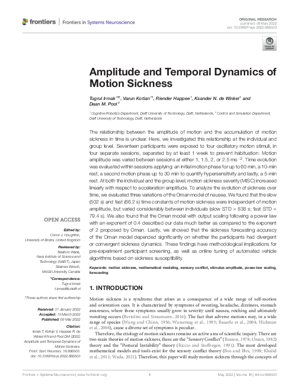 (PDF) Amplitude and Temporal Dynamics of Motion Sickness