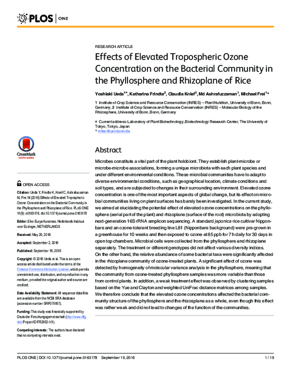 (PDF) Effects of Elevated Tropospheric Ozone Concentration on the ...