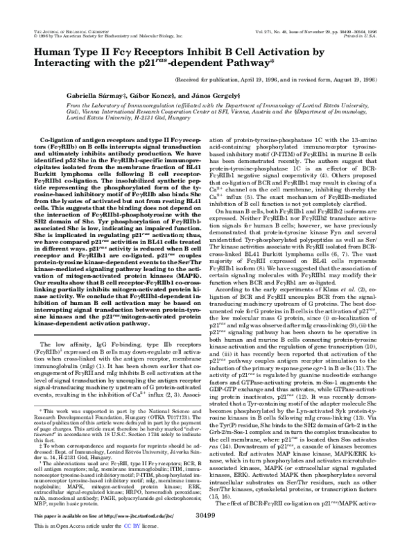 (PDF) Human Type II Fcγ Receptors Inhibit B Cell Activation by ...