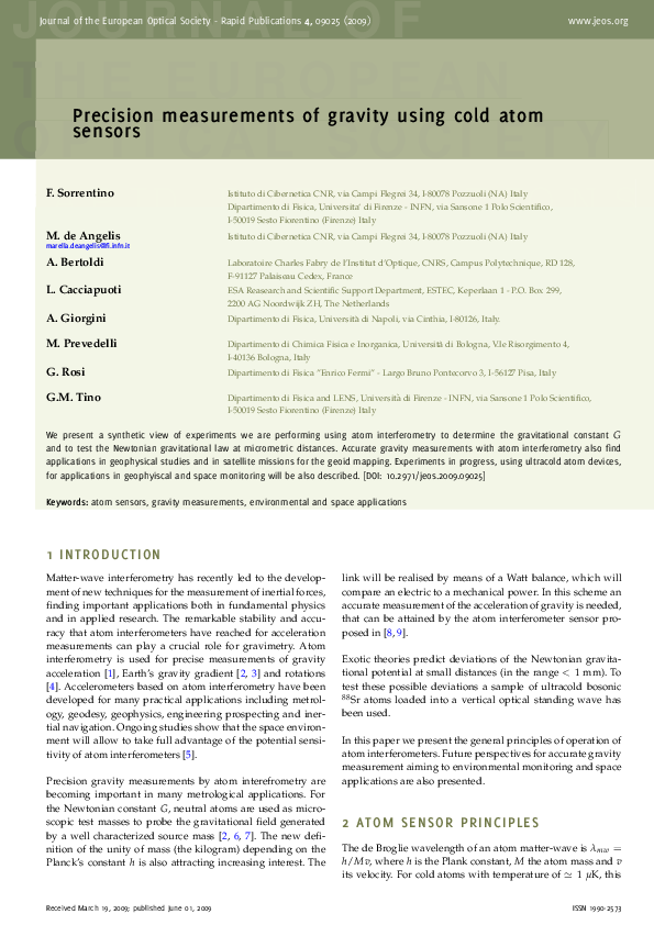 (PDF) Precision measurements of gravity using cold atom sensors