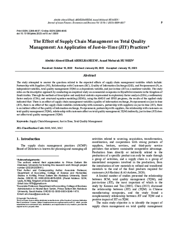 (PDF) The Effect of Supply Chain Management on Total Quality Management An Application of Just ...