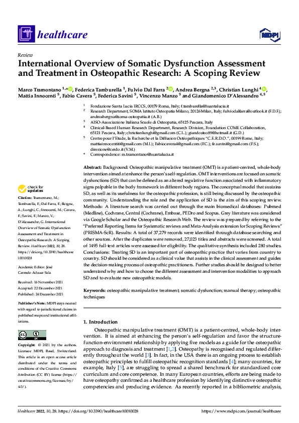 (PDF) International Overview of Somatic Dysfunction Assessment and ...