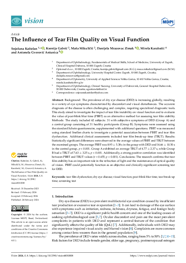 (PDF) The Influence of Tear Film Quality on Visual Function