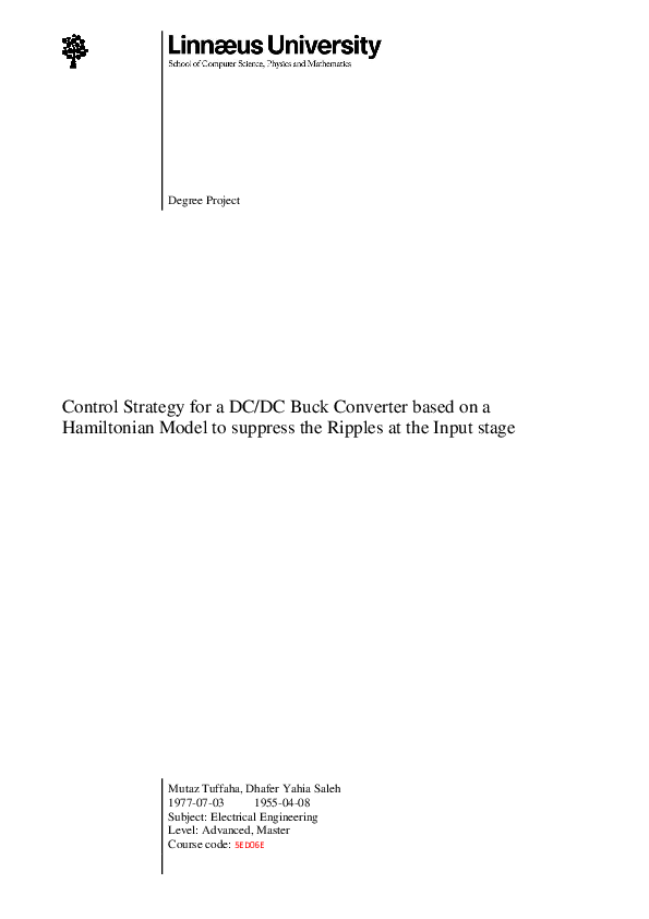 (PDF) Control Strategy for a DC/DC Buck Converter based on a ...