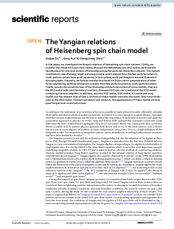 (PDF) The Yangian relations of Heisenberg spin chain model