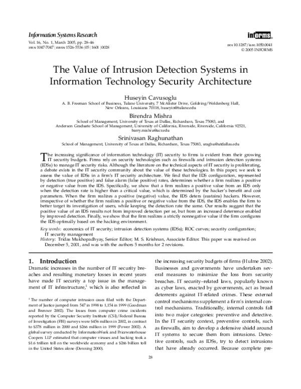 (PDF) The Value of Intrusion Detection Systems in Information ...