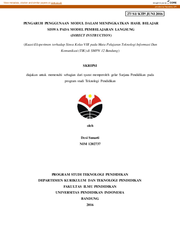 (PDF) PENGARUH PENGGUNAAN MODUL DALAM MENINGKATKAN HASIL BELAJAR SISWA PADA MODEL PEMBELAJARAN ...