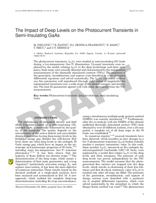 (PDF) The impact of deep levels on the photocurrent transients in semi ...