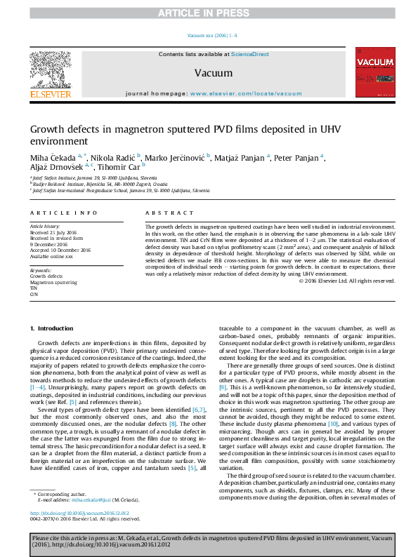 (PDF) Growth defects in magnetron sputtered PVD films deposited in UHV ...