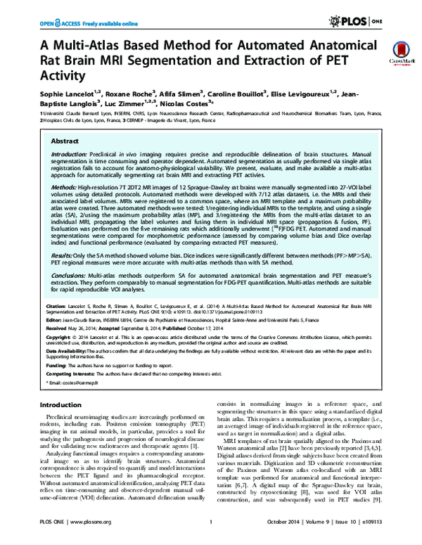 (PDF) A Multi-Atlas Based Method for Automated Anatomical Rat Brain MRI Segmentation and ...