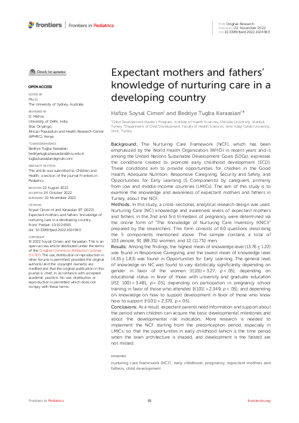 (PDF) Expectant mothers and fathers' knowledge of nurturing care in a ...
