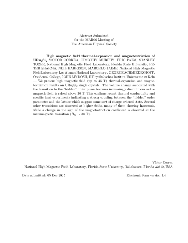 (PDF) High magnetic field thermal-expansion and magnetostriction of URu ...