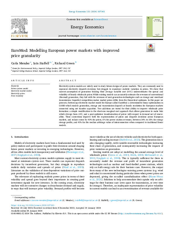 (PDF) EuroMod: Modelling European power markets with improved price ...