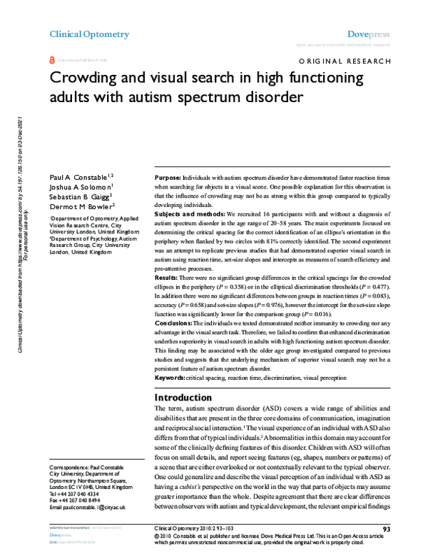 (PDF) Crowding and visual search in high functioning adults with autism ...