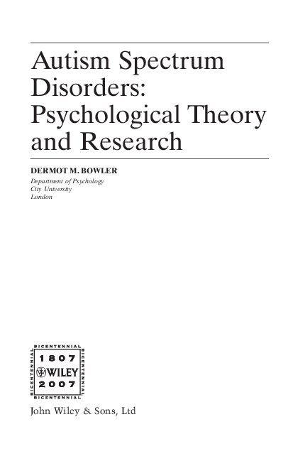 (PDF) Autism Spectrum Disorders: Psychological Theory and Research