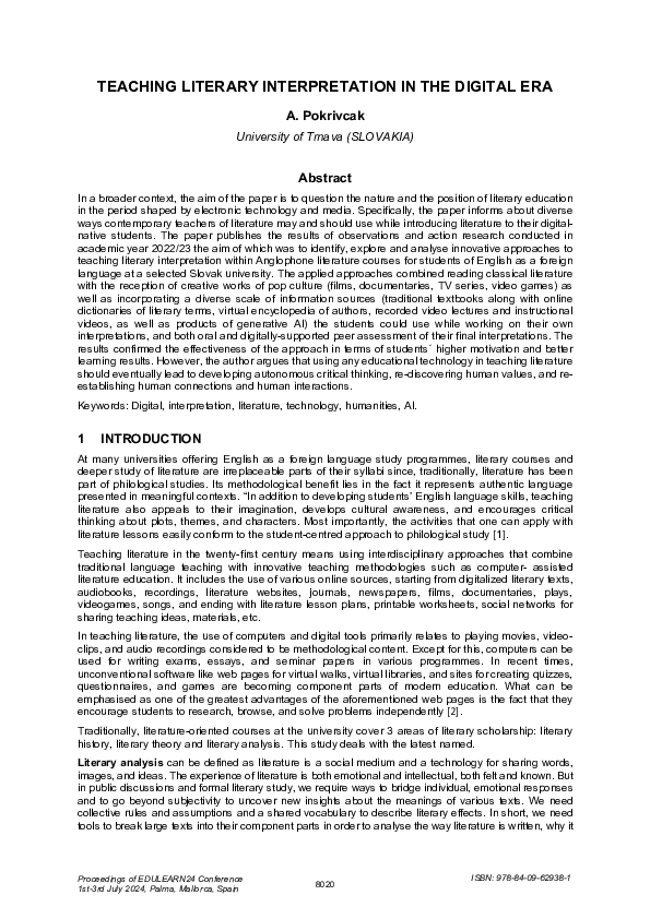 (PDF) TEACHING LITERARY INTERPRETATION IN THE DIGITAL ERA