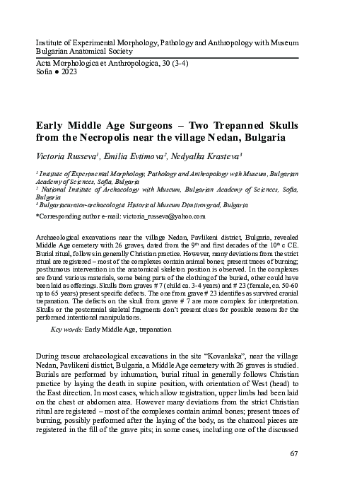 (PDF) Early Middle Age Surgeons – Two Trepanned Skulls from the ...