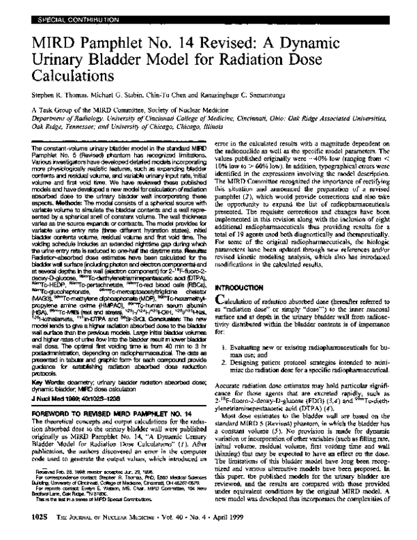 (PDF) MIRD Pamphlet No. 14 revised: A dynamic urinary bladder model for ...