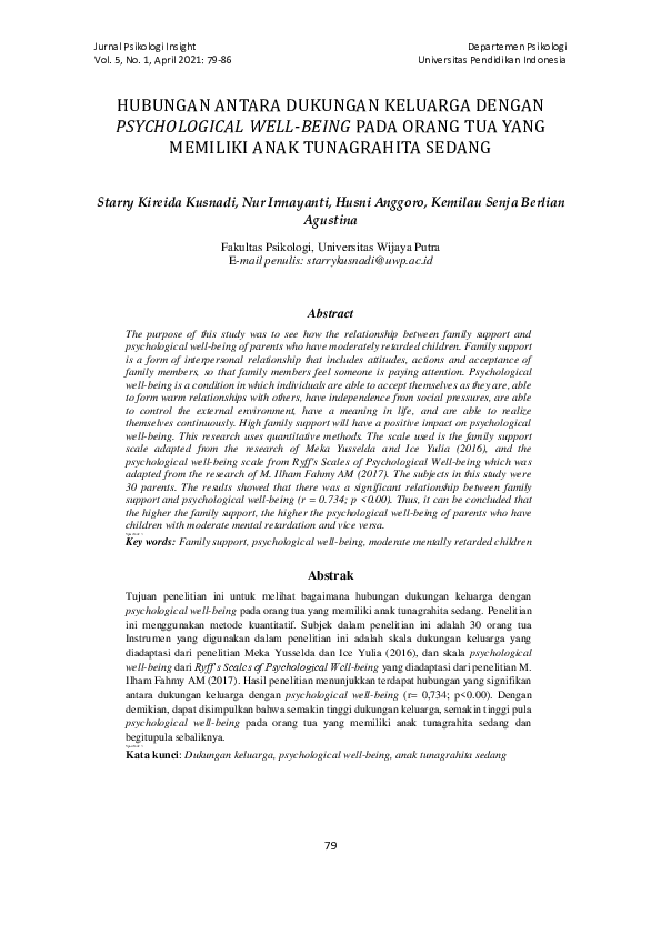 (PDF) Hubungan Antara Dukungan Keluarga Dengan Psychological Well-Being Pada Orang Tua Yang ...