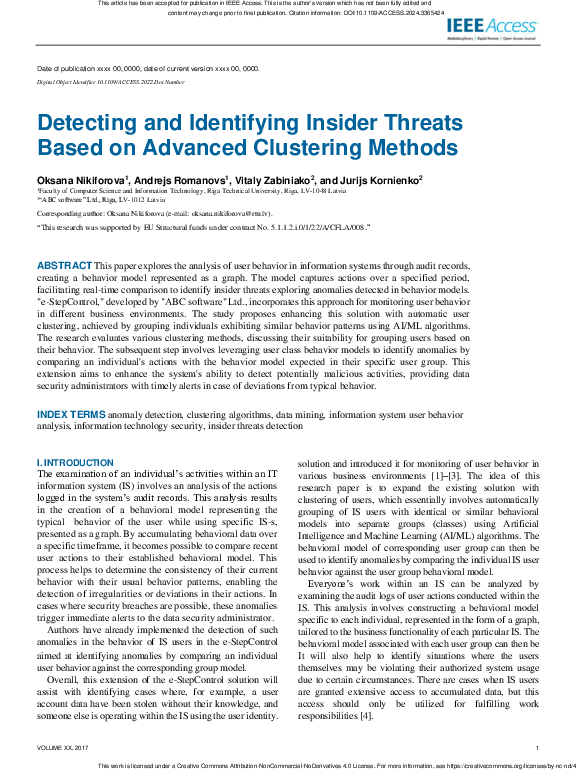 (PDF) Detecting and Identifying Insider Threats Based on Advanced Clustering Methods