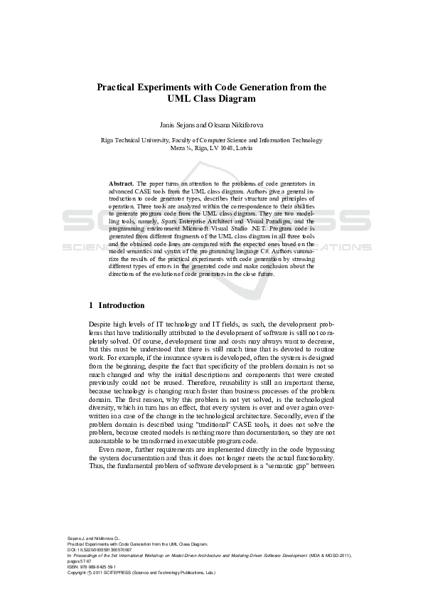 (PDF) Practical Experiments with Code Generation from the UML Class Diagram