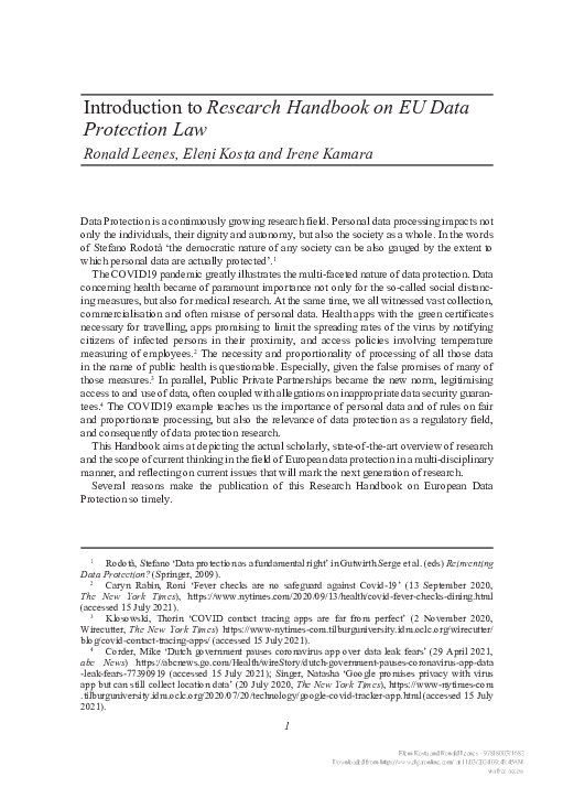 (PDF) Introduction to Research Handbook on EU Data Protection Law