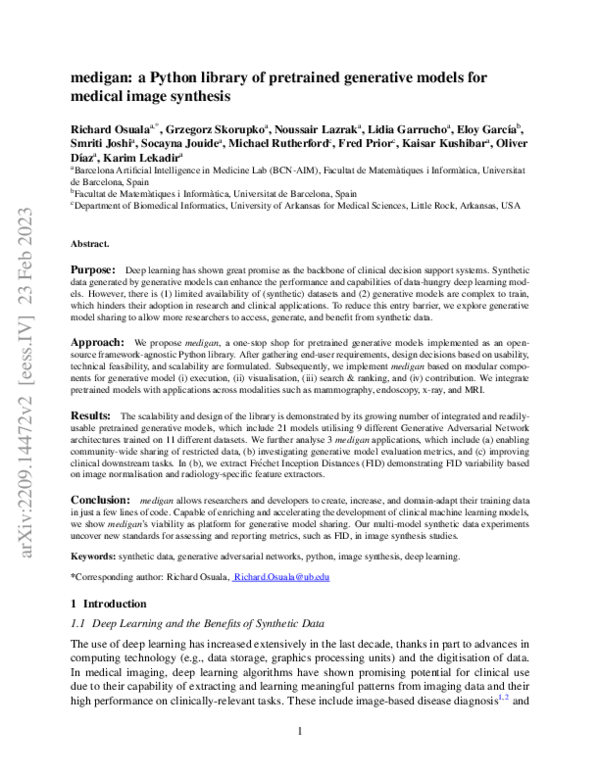 (PDF) medigan: A Python Library of Pretrained Generative Models for Enriched Data Access in ...