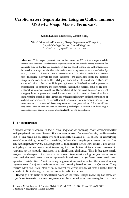 (PDF) Carotid Artery Segmentation Using an Outlier Immune 3D Active Shape Models Framework ...