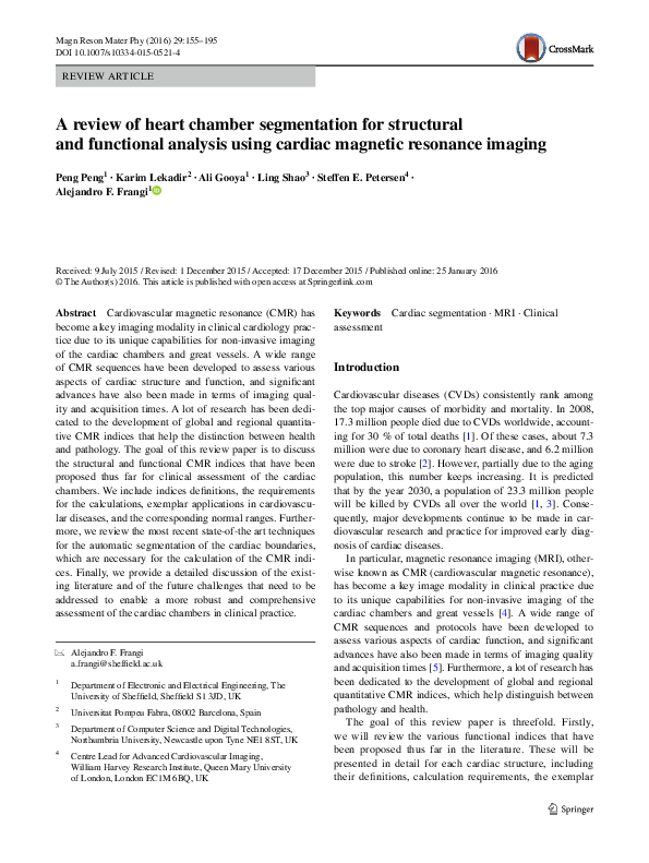 (PDF) A review of heart chamber segmentation for structural and ...