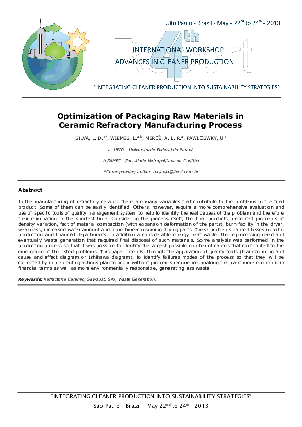 (PDF) Optimization of Packaging Raw Materials in Ceramic Refractory Manufacturing Process