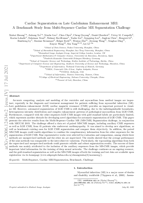 (PDF) Cardiac segmentation on late gadolinium enhancement MRI: A benchmark study from multi ...