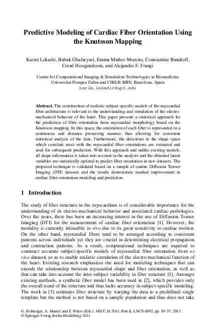 (PDF) Predictive Modeling of Cardiac Fiber Orientation Using the ...