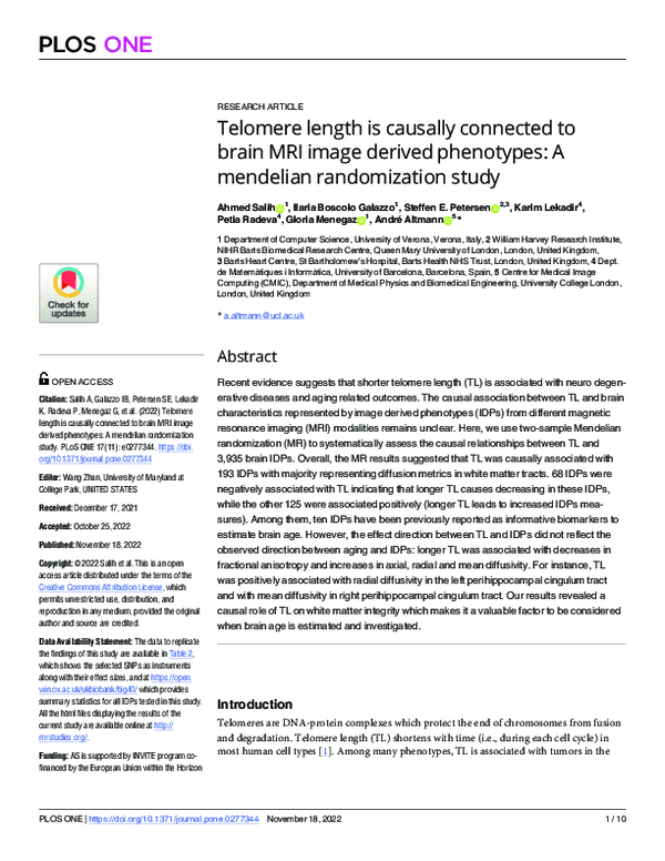(PDF) Telomere length is causally connected to brain MRI image derived phenotypes: A mendelian ...