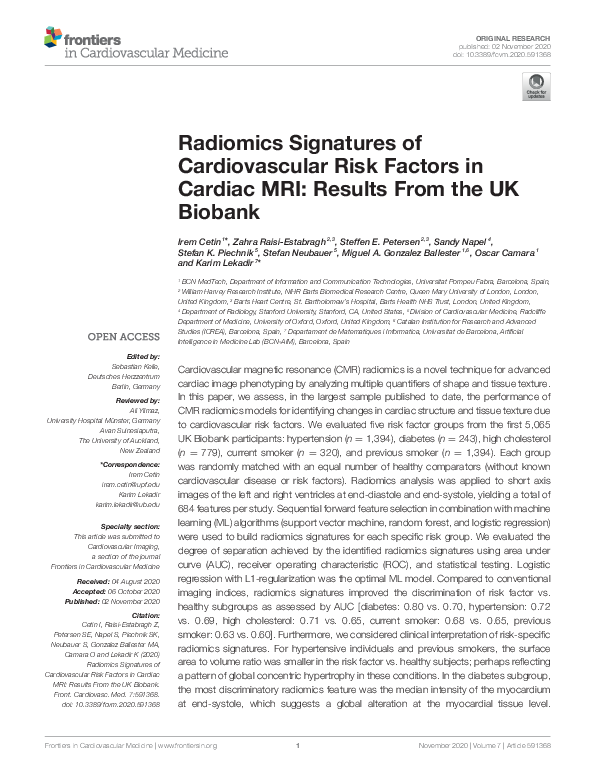 (PDF) Radiomics Signatures of Cardiovascular Risk Factors in Cardiac ...