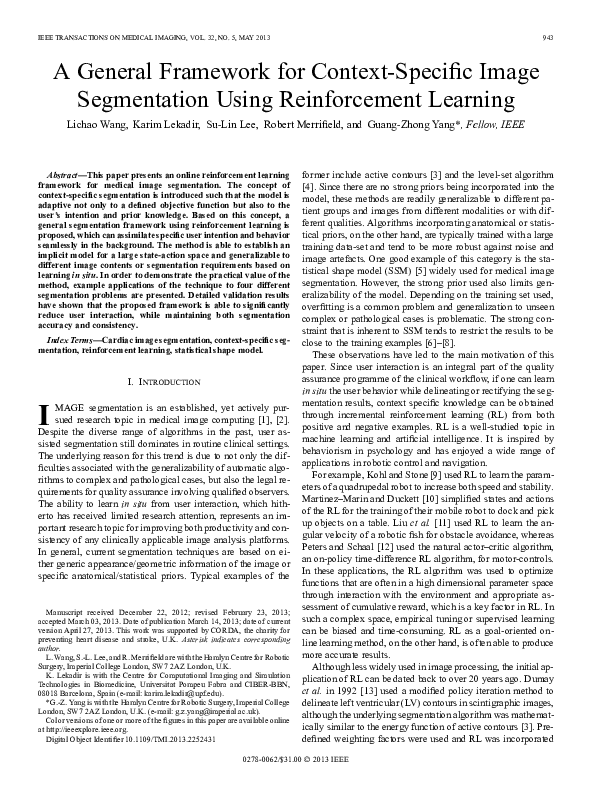 (PDF) A general framework for context-specific image segmentation using reinforcement learning