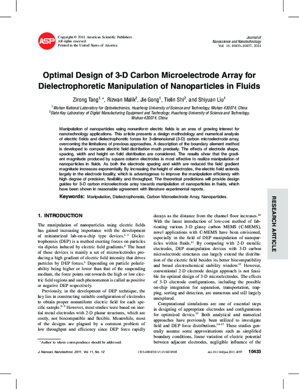 (PDF) Optimal Design of 3-D Carbon Microelectrode Array for ...