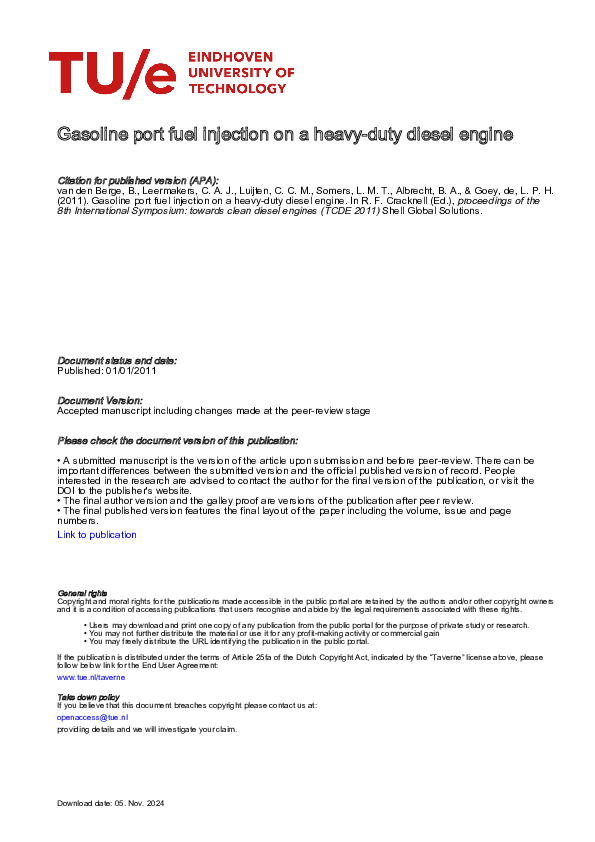 (PDF) Gasoline port fuel injection on a heavy-duty diesel engine