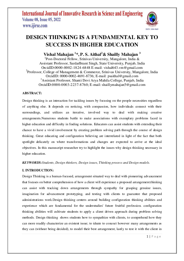 (PDF) Design Thinking is a Fundamental Key to Success in Higher Education