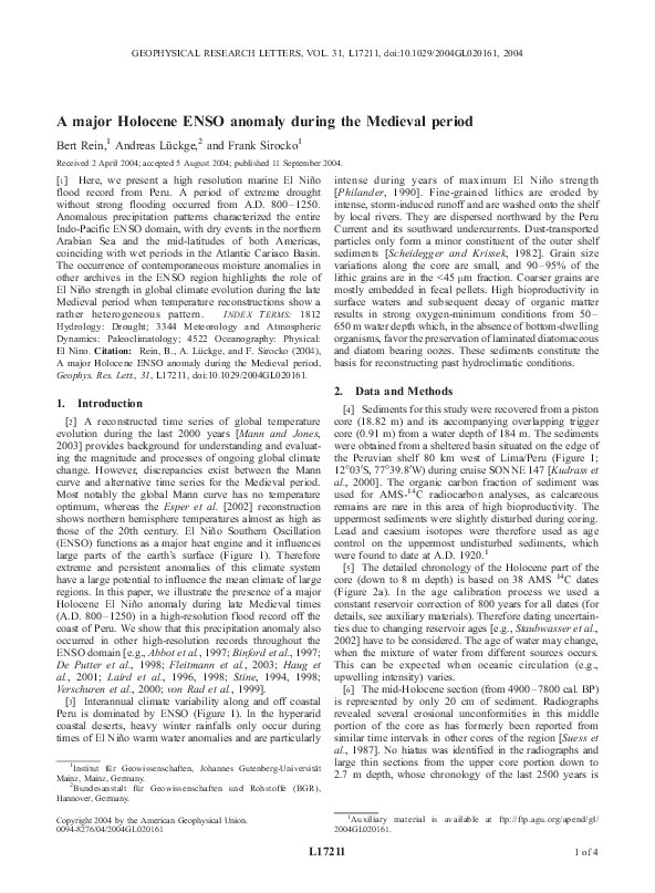 (PDF) A major Holocene ENSO anomaly during the Medieval period